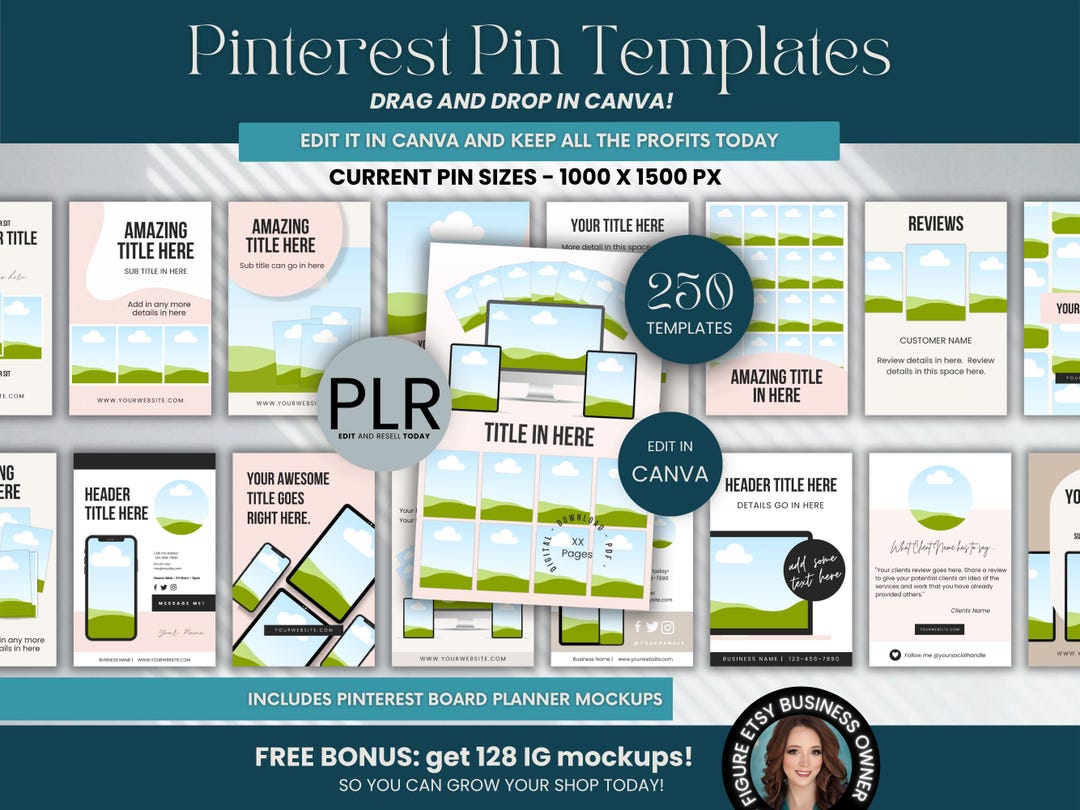 250 Pinterest Pin Templates Canva PLR, Editable Drag & Drop Pins ...
