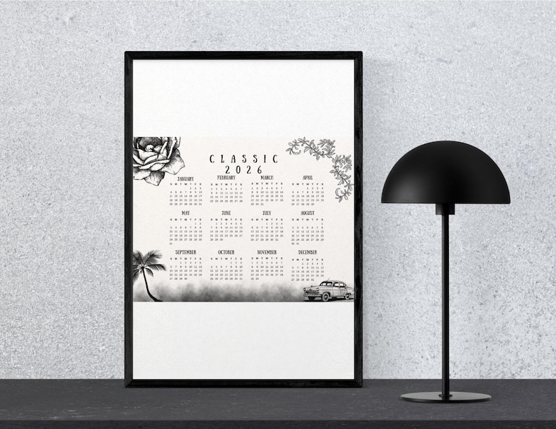 2026 Classic Yearly Calendar, Vintage Floral Minimalist Planner ...
