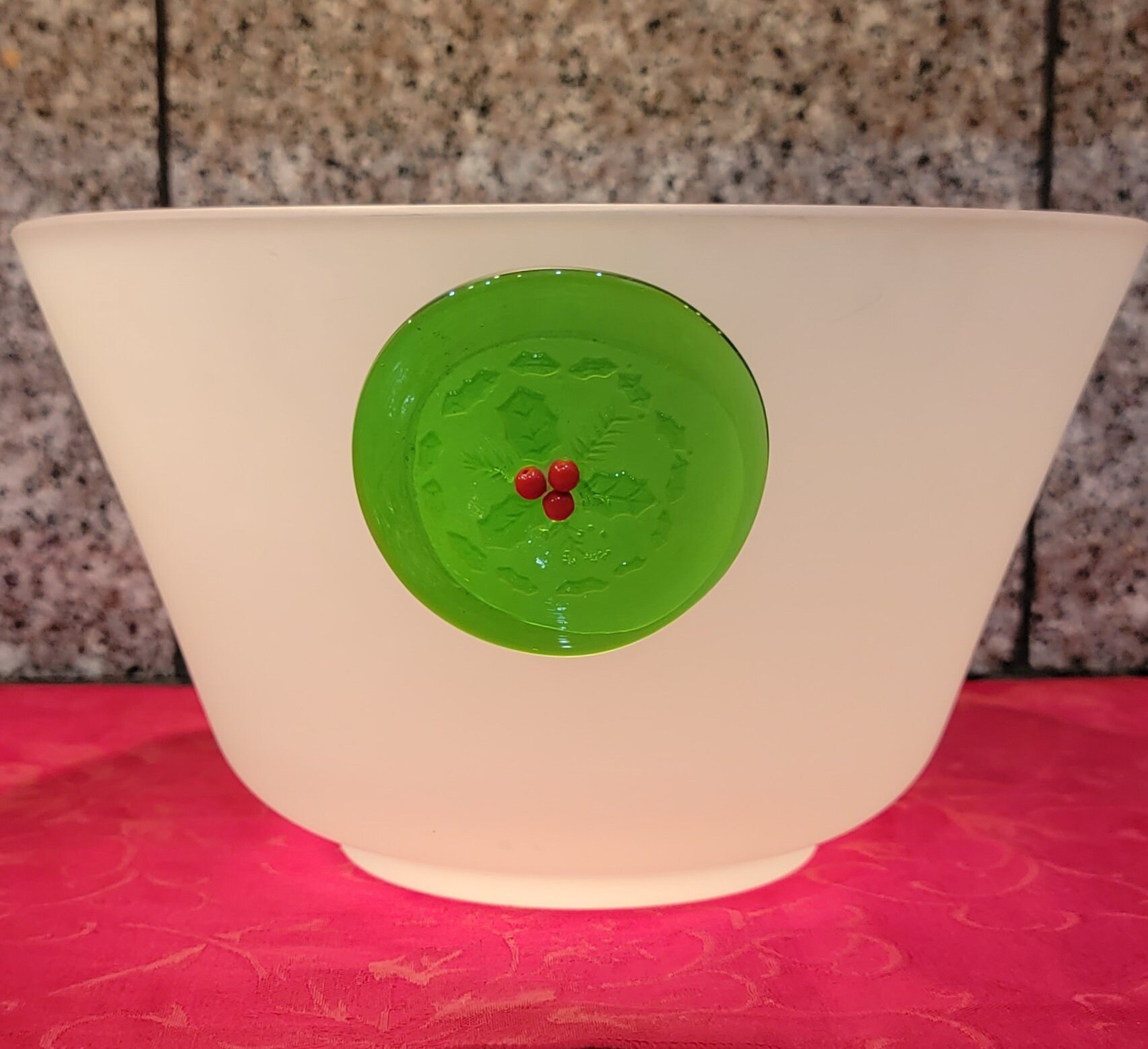 Frosted Glass Holly Berry Punch Bowl Set With 12 Cups - Etsy