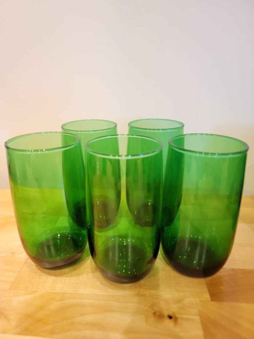 Vintage Set of 5 Anchor Hocking Forest Green Roly Poly 12 Oz Glasses ...