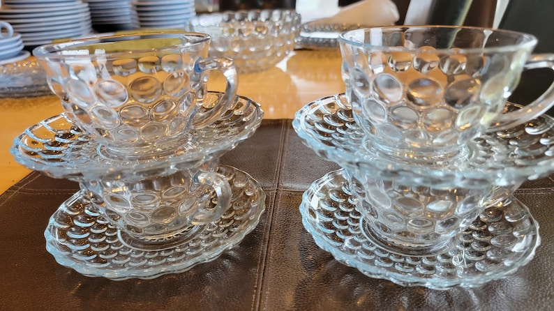 Vintage Anchor Hocking Blue Bubble Glassware Cups and Saucers - Etsy