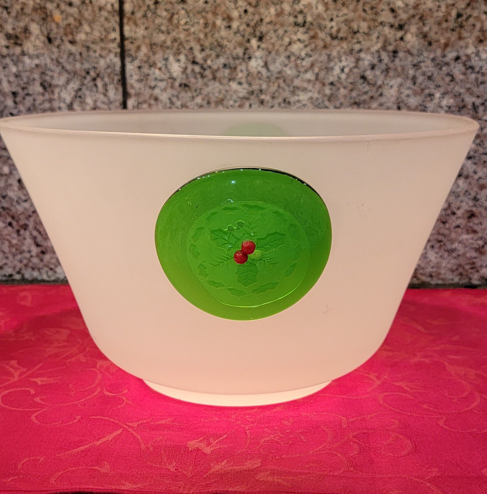 Frosted Glass Holly Berry Punch Bowl Set With 12 Cups - Etsy