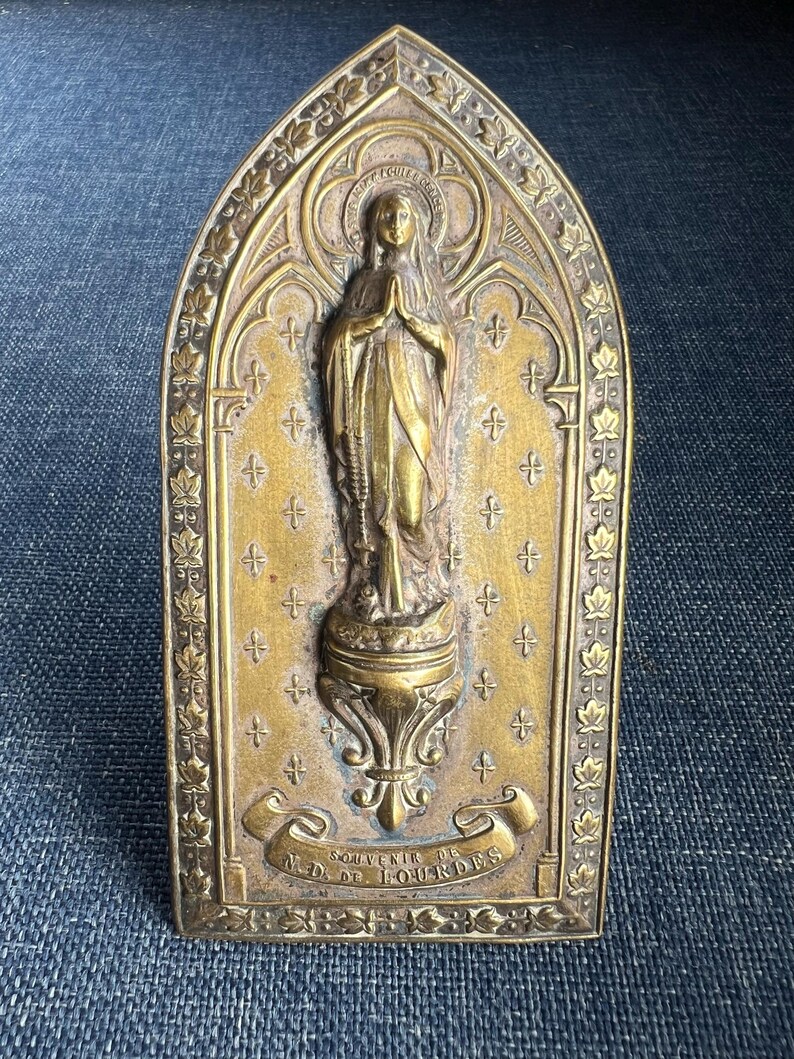 Vintage Our Lady of Lourdes Shrine, Standing Framed Devotional Plaque ...