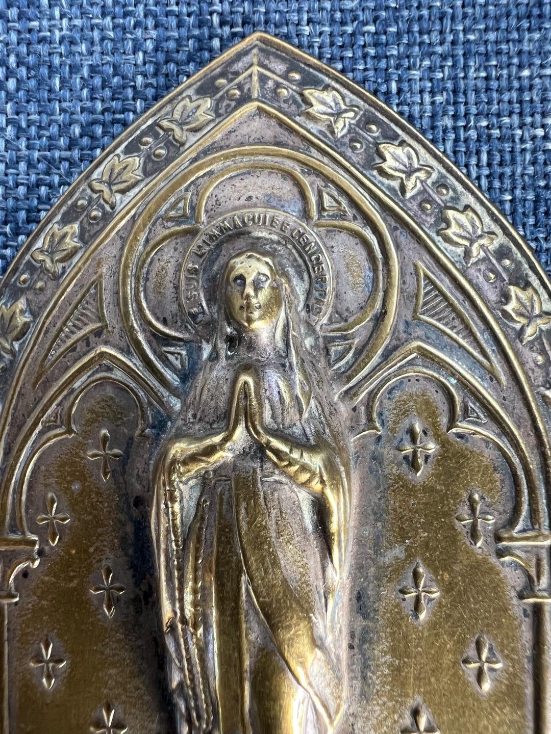 Vintage Our Lady of Lourdes Shrine, Standing Framed Devotional Plaque ...