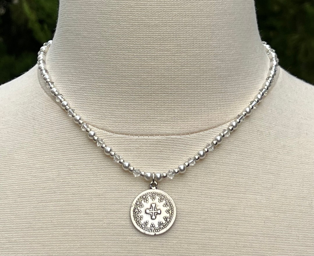 Sterling Silver Vintage Cross Medal Necklace With Swarovski - Etsy