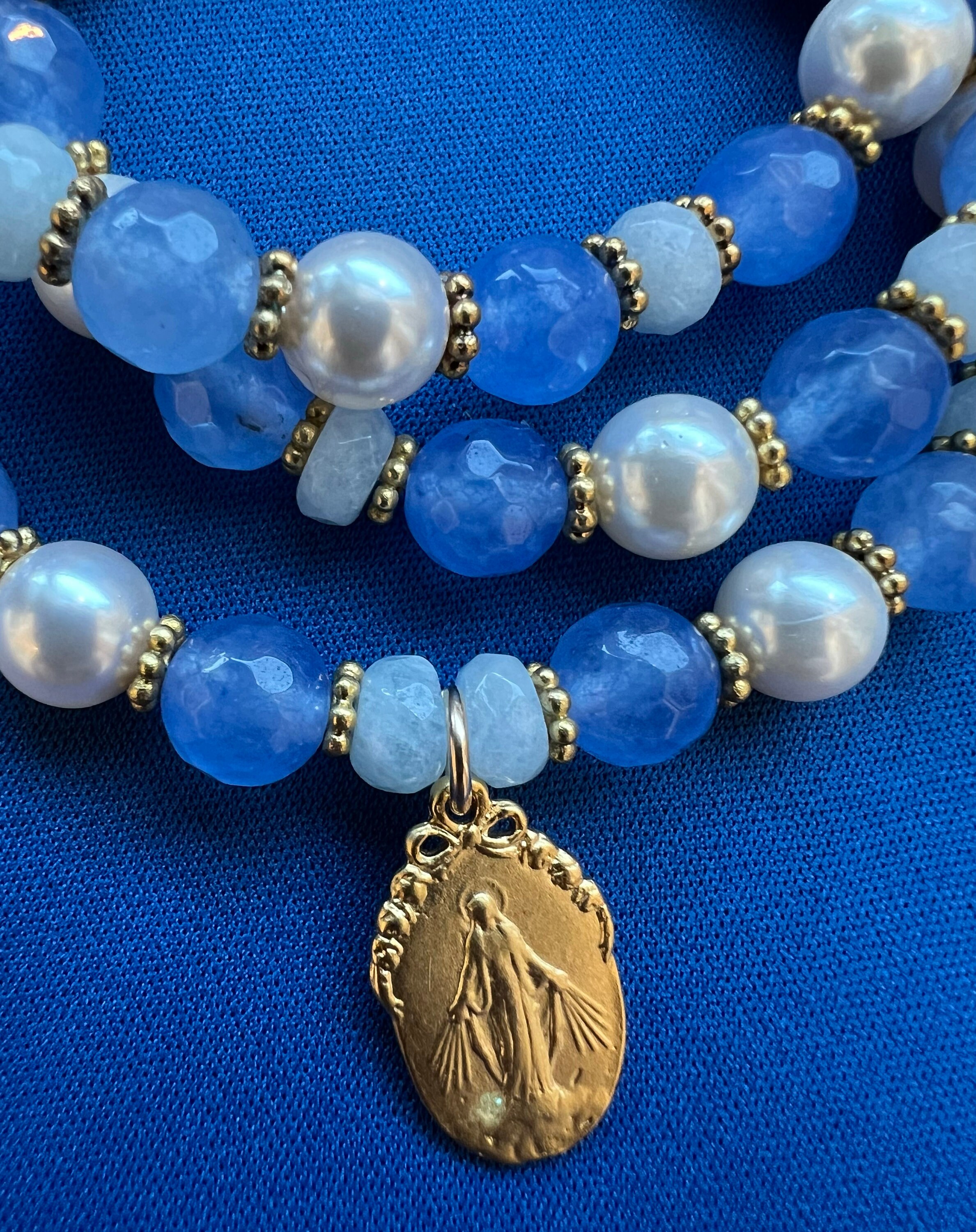 Virgin Mary Bracelet: Gold Vermeil Miraculous Medal With Aquamarine ...