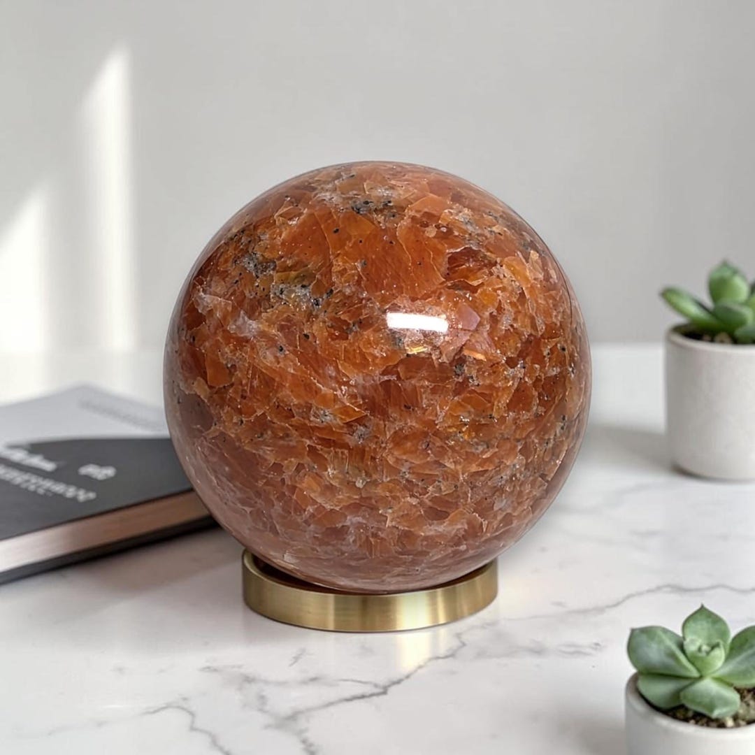 Sunstone Sphere 50mm – Natural Orange Sunstone Ball, Polished Gemstone ...