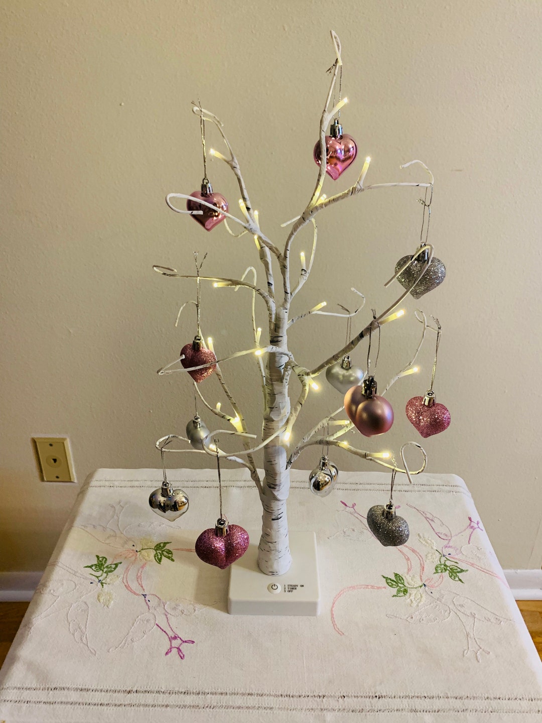 Lighted Birch Tree With Hanging Hearts - Etsy