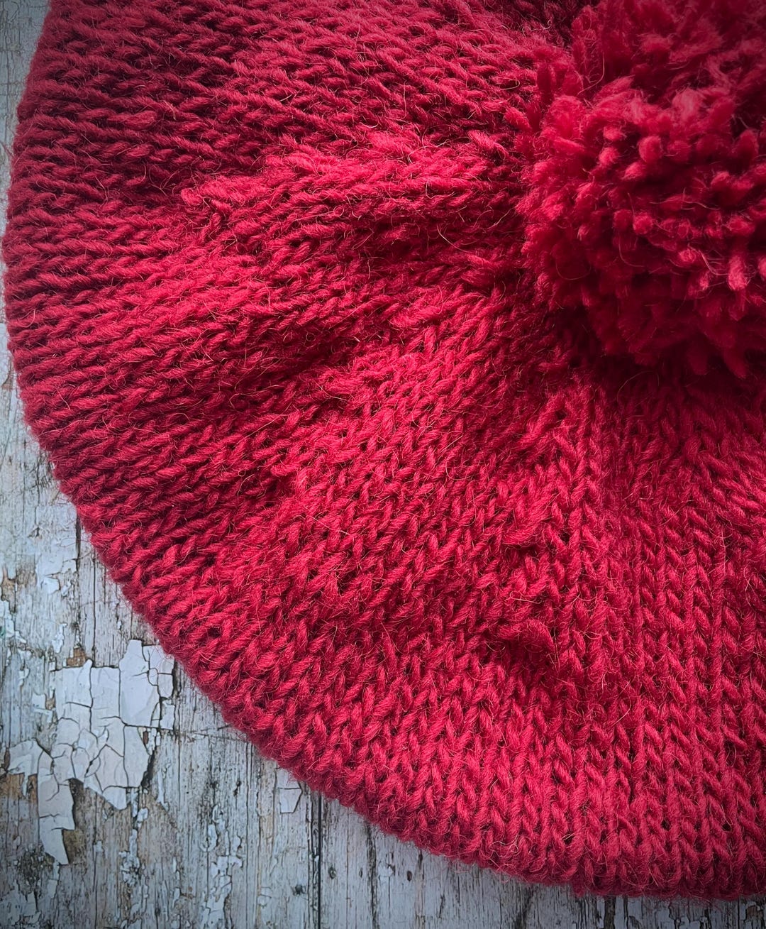 Beret, Hand Knitted Pure Wool Deep Red Beret, Deep Red Wool Tam, Winter ...