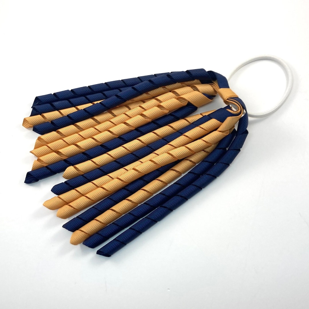Navy Blue and Gold Ponytail Streamers, Navy Hair Ribbons, Gold Hair ...
