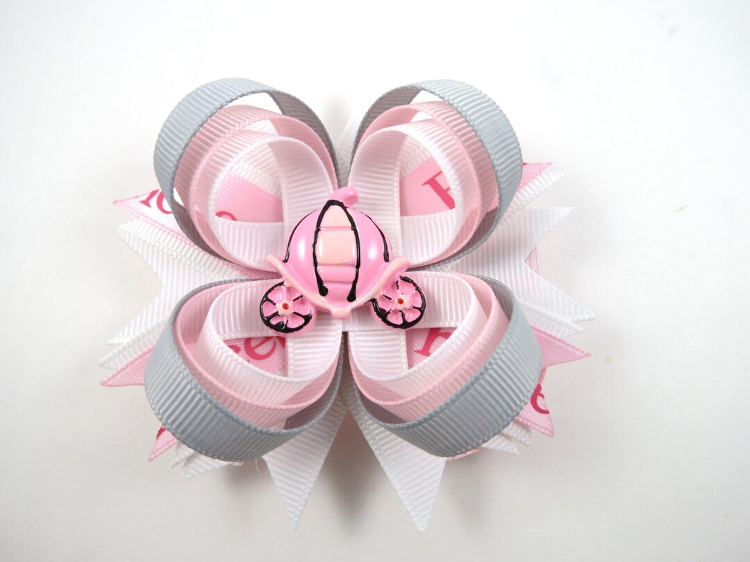 Pink Princess Hair Bow Pink and Grey Hair Bow Gray Hair - Etsy