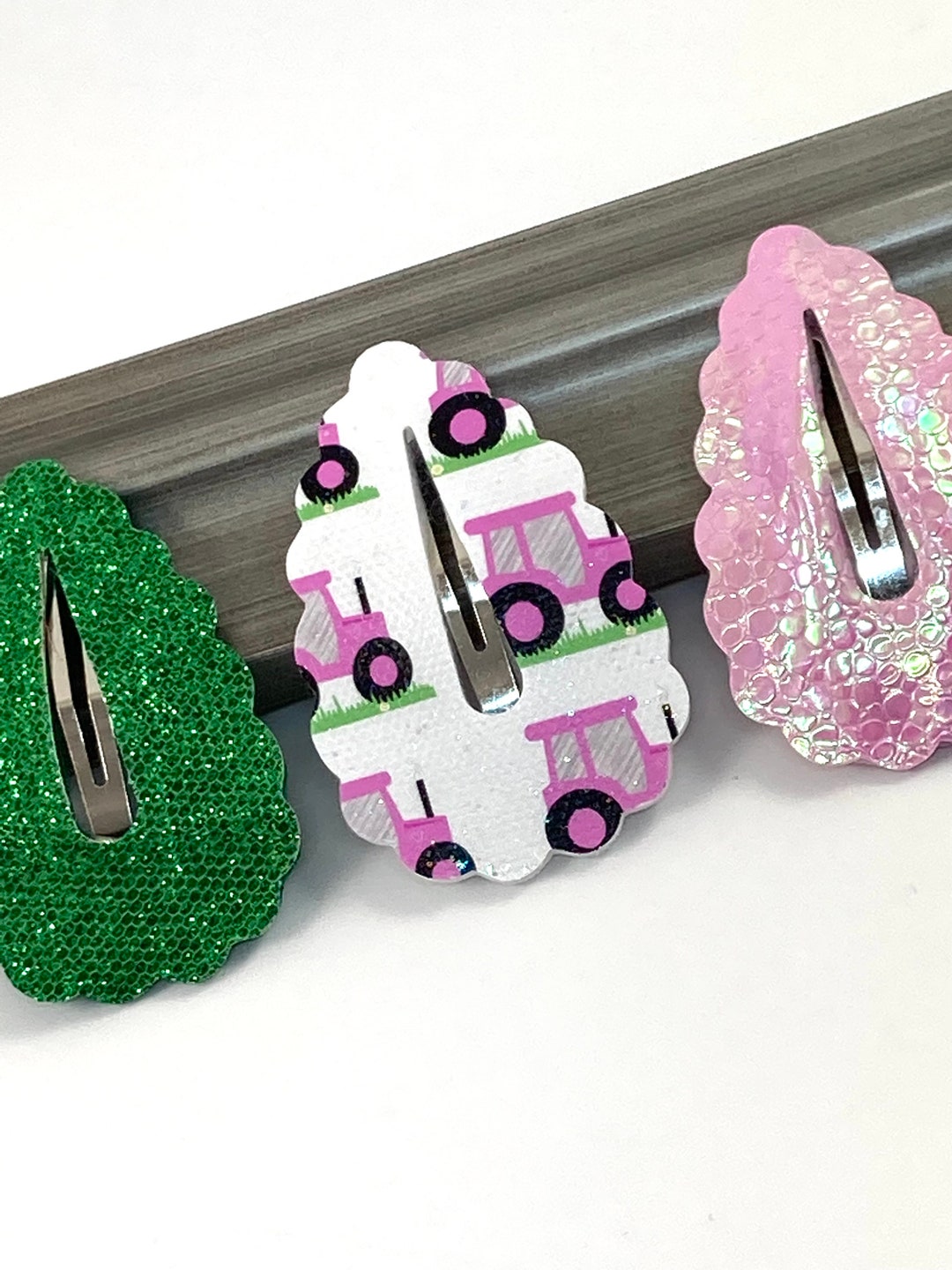 Pink Tractor Hair Clips, Pink Snap Clip, Green Snap Clips, Farm Tractor ...