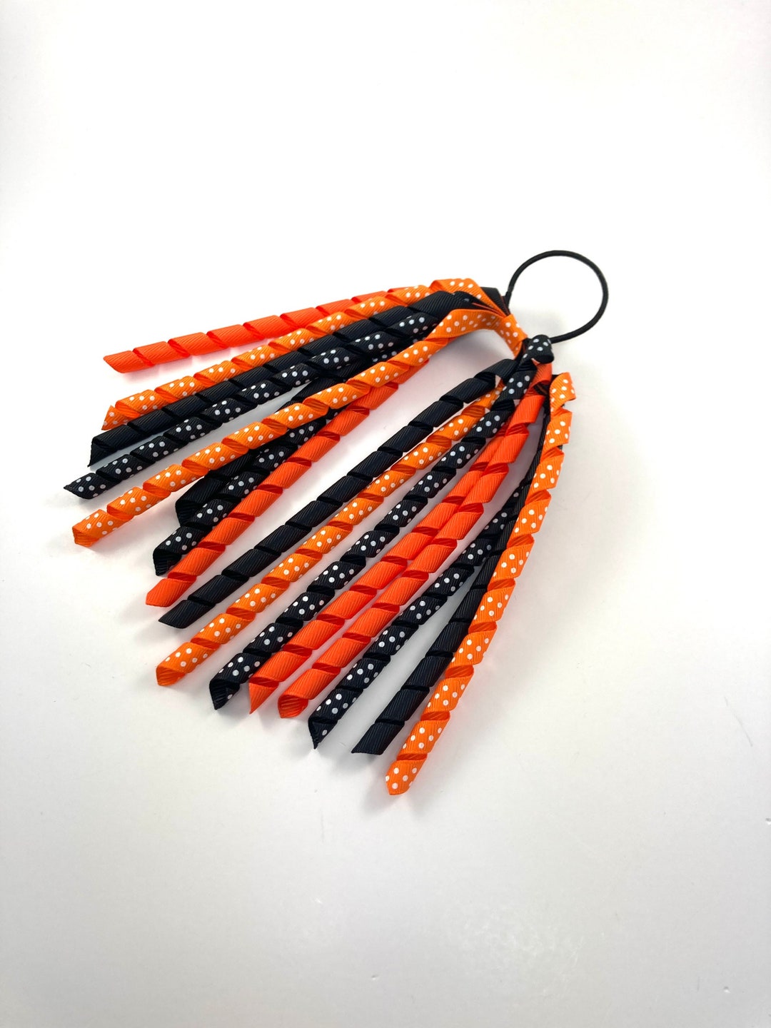 Black and Orange Ponytail Streamers, Halloween Korker Streamers, Polka ...