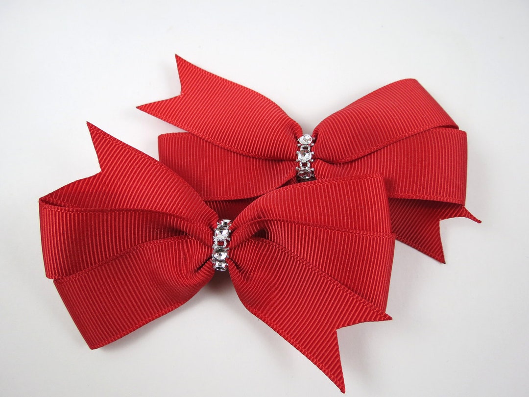 Red Hair Bows, Red Pigtail Bows, Red and Silver Hair Bows, Red Piggy ...