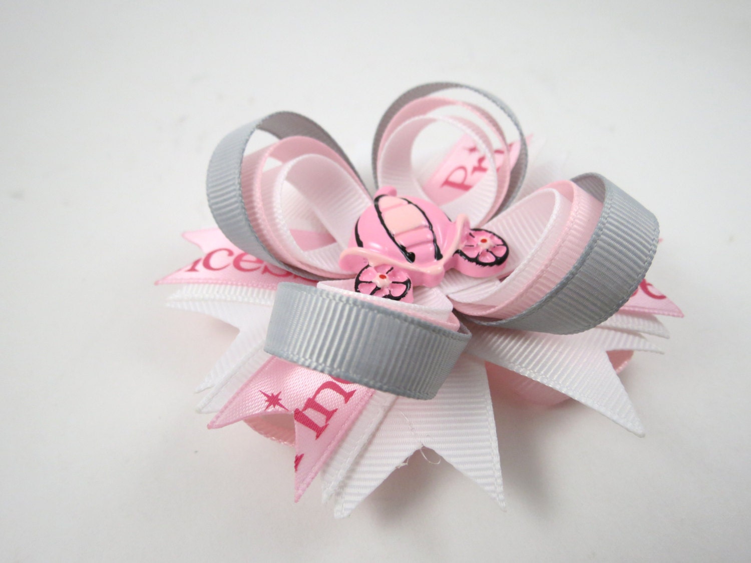 Pink Princess Hair Bow Pink and Grey Hair Bow Gray Hair - Etsy