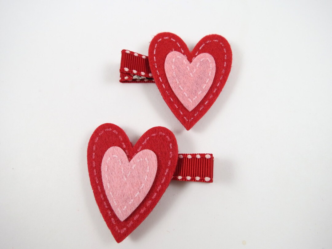 Pink and Red Valentine Heart Hair Clips - Red Hair Clips - Heart Hair ...