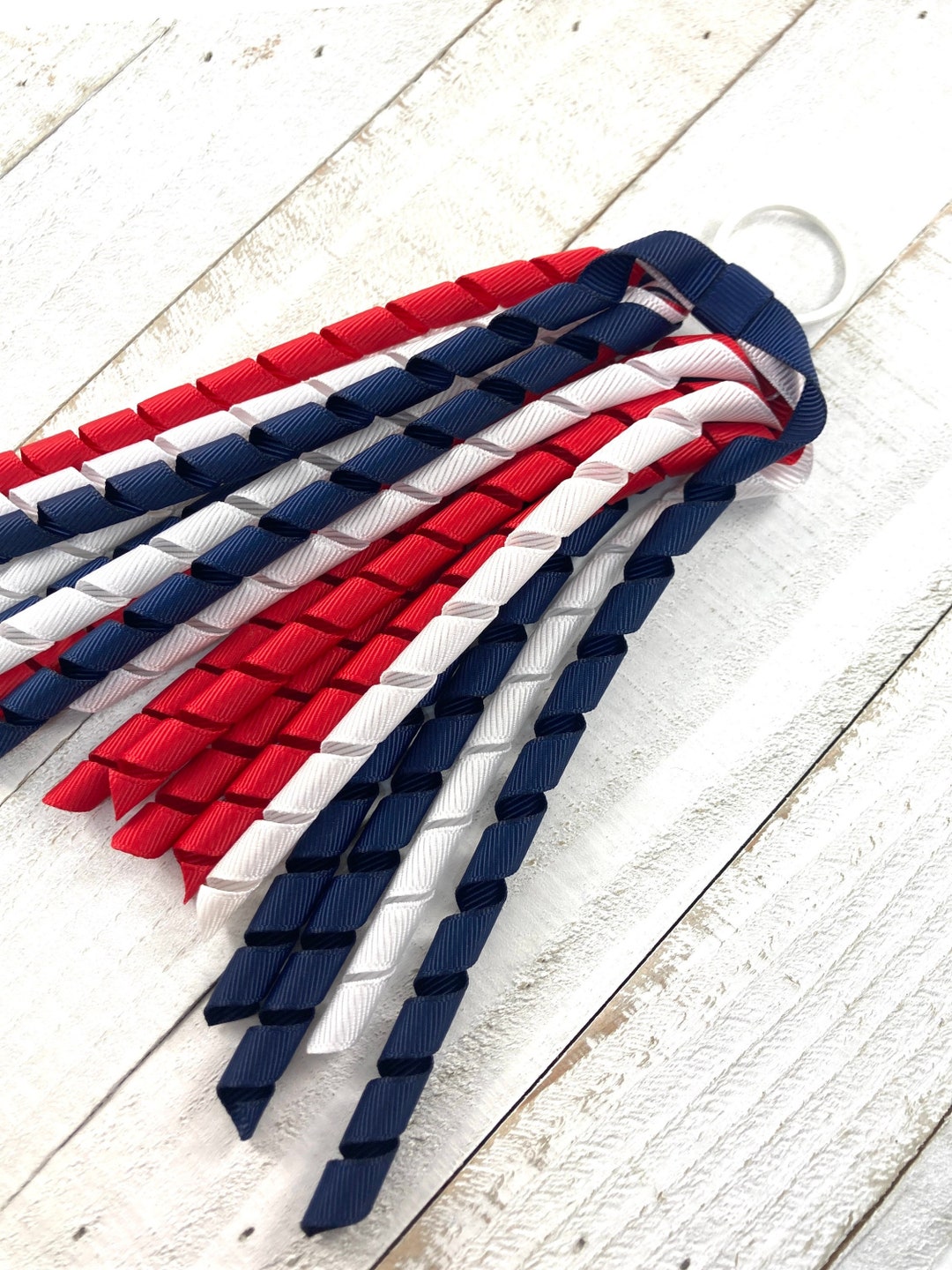 Red White and Navy Blue Ponytail Streamers, 4th of July Pigtail Ribbons ...