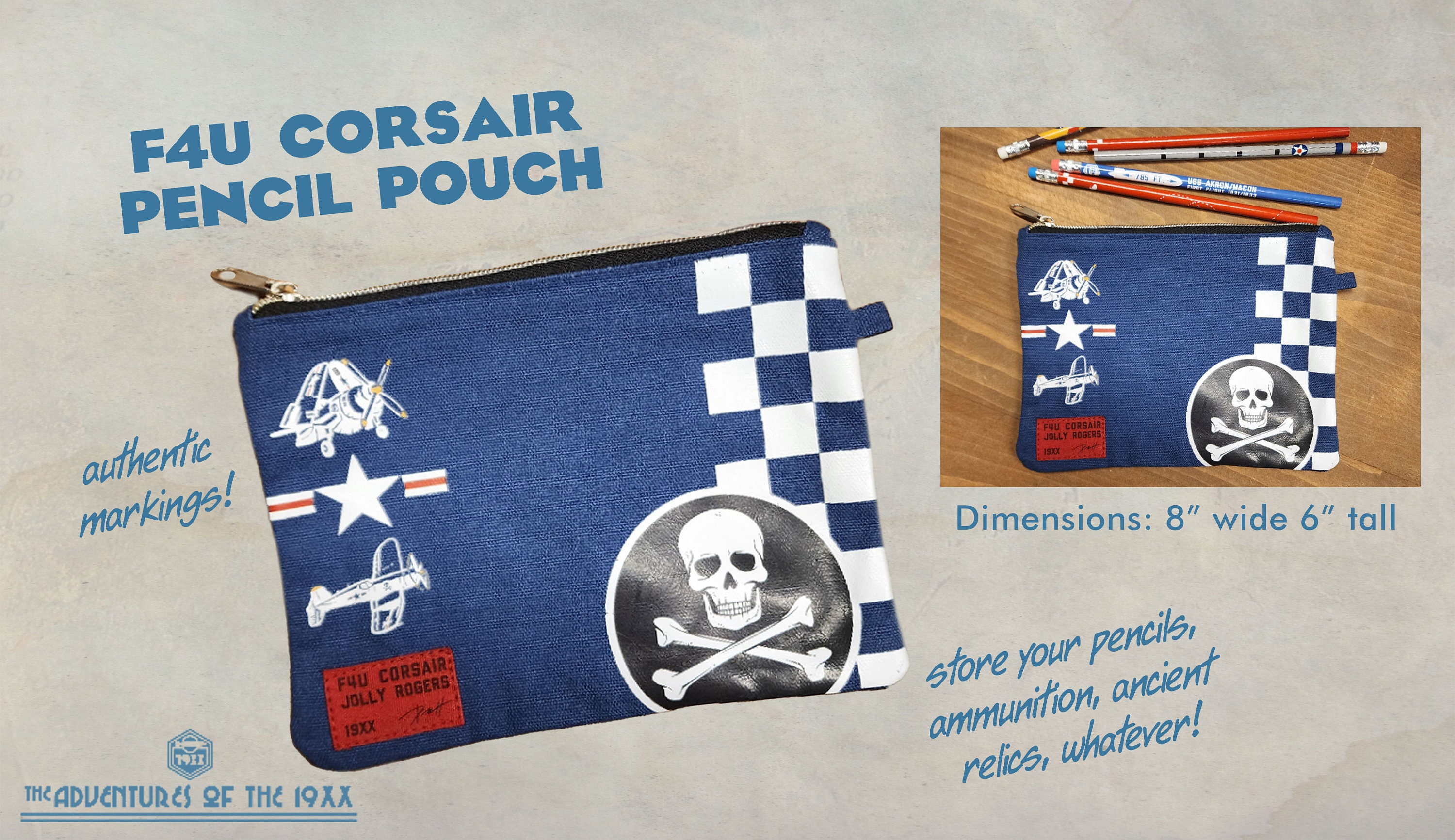 F4U Corsair Jolly Rogers WWII Aviation Airplane Pencil Pouch Skull ...