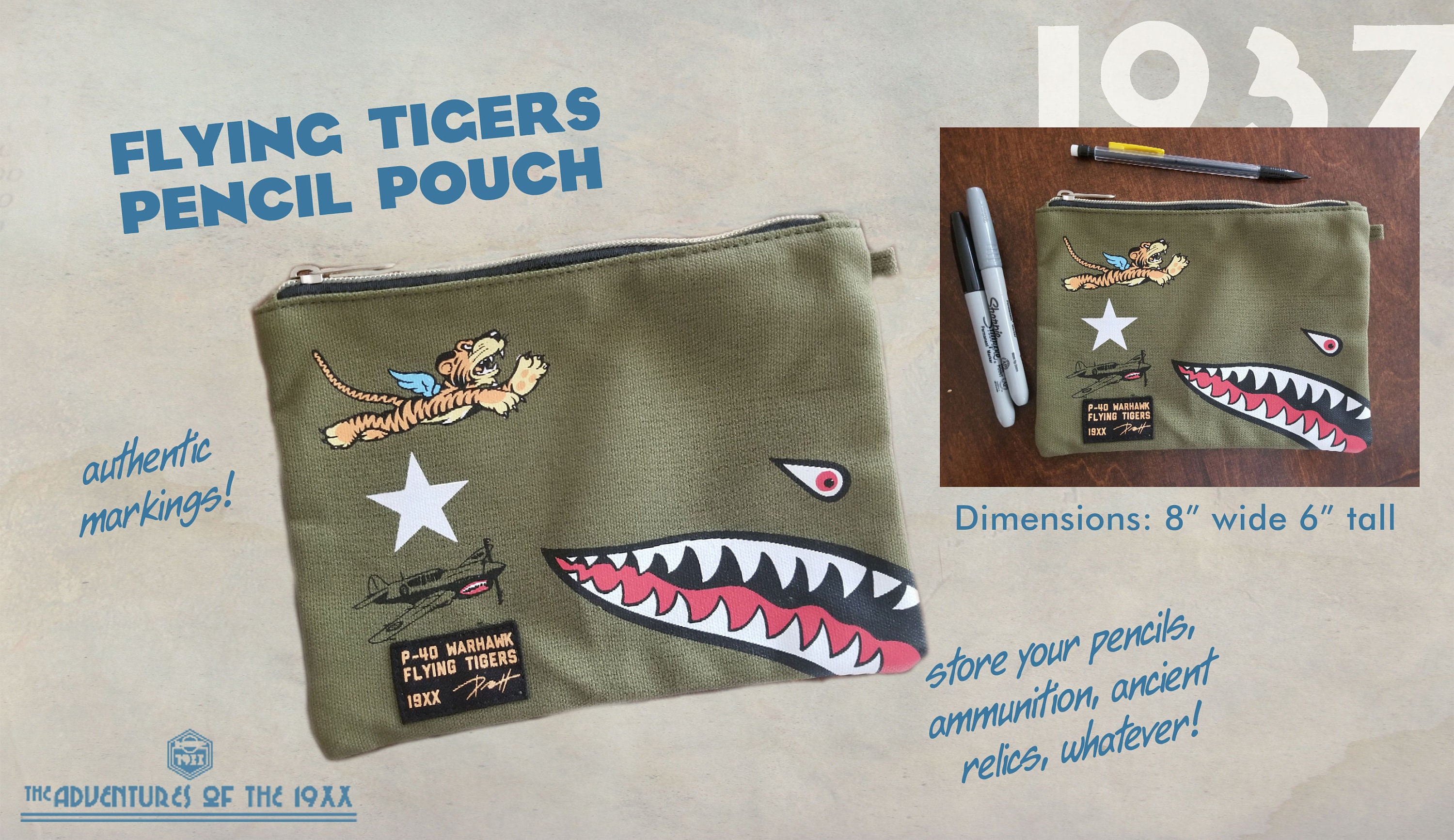 Flying Tigers Warhawk Airplane WWII Aviation Pencil Pouch Dice Bag ...