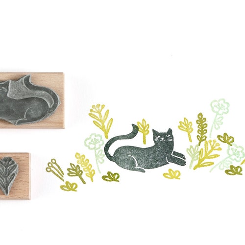 Cat Rubber Stamp Cat Gift Black Cat Stamp Garden Stamp - Etsy
