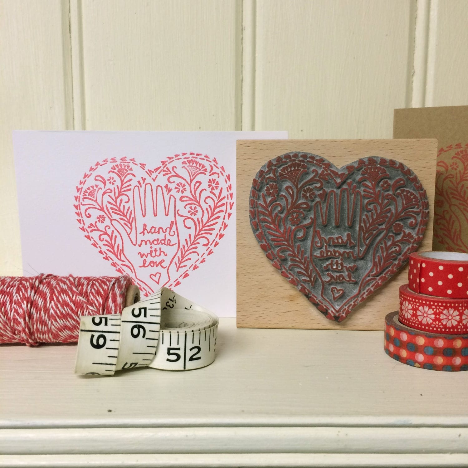 Hand Made With Love Heart Rubber Stamp - Etsy UK