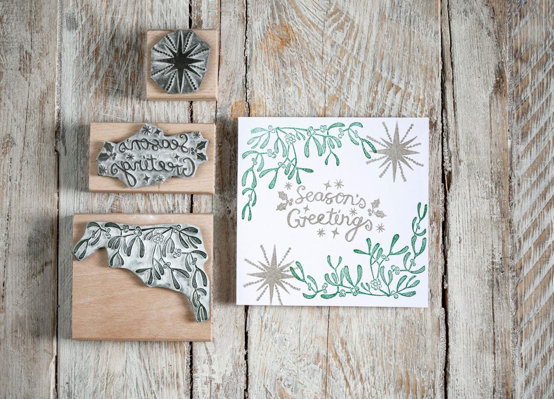 Seasons Greeting Christmas Stamp, Mistletoe Rubber Stamp - Etsy