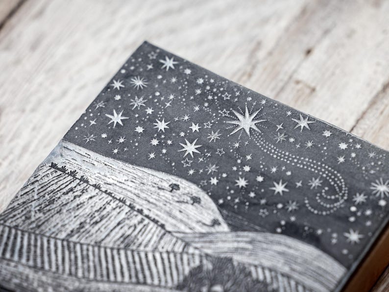 Starlit Winter Sky Landscape Rubber Stamp, Christmas Stamp, Fox Stamp ...