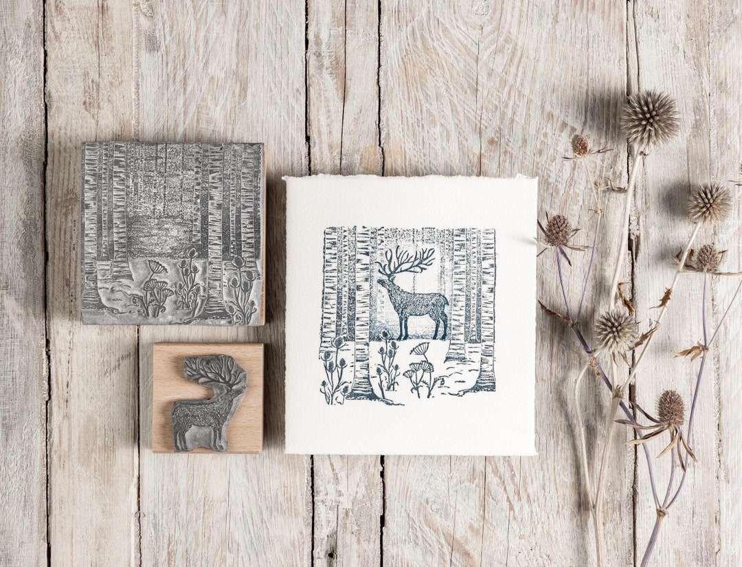 Lone Stag in Forest Rubber Stamps, Stamp for Christmas Card Making ...