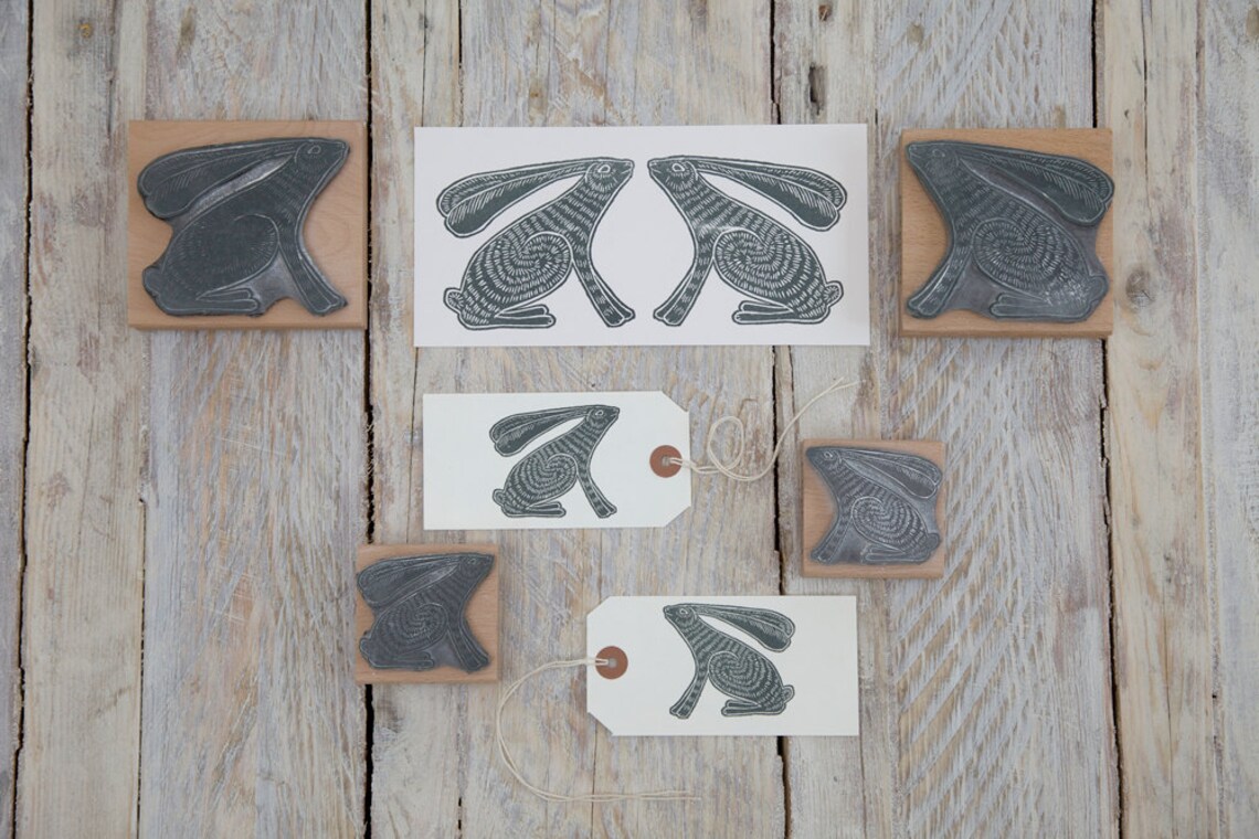 Sitting Hare Rubber Stamp Grass Stamp Craft Stamp | Etsy