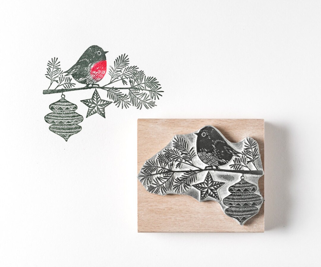 Little Robin Christmas Rubber Stamp - Christmas Stamp - Christmas Gift ...