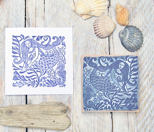 Mermaid Stamp, Rubber Stamp, Mermaid Stamping, Mermaid Crafts, Marine ...