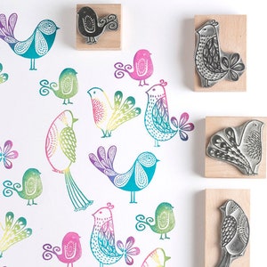 Happy Bird Rubber Stamps, Wood Stamp, Kids Craft, Diy Craft Kit, Card ...