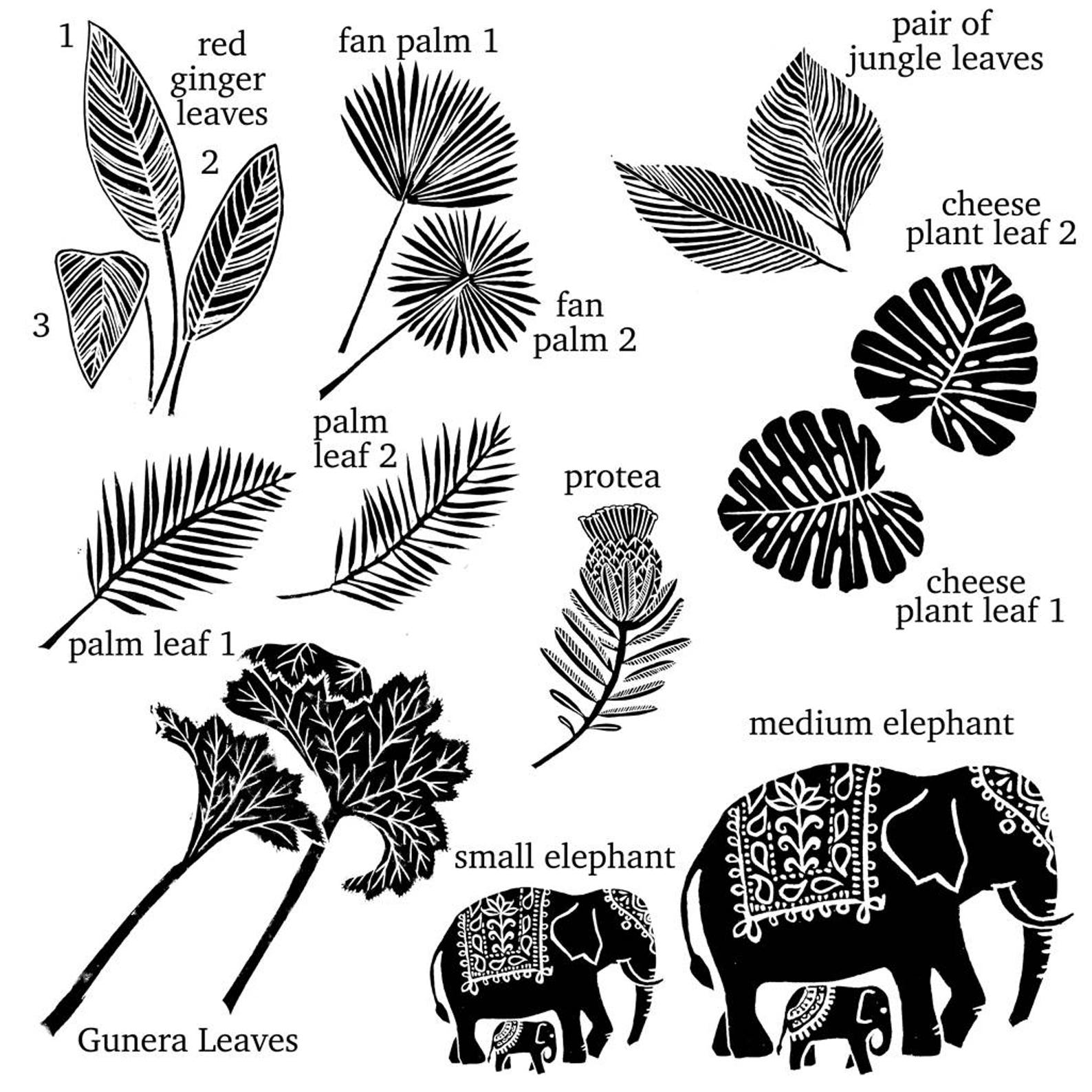 Elephant and Jungle Stamps - Rubber Stamp - Elephant Stamp - Jungle ...