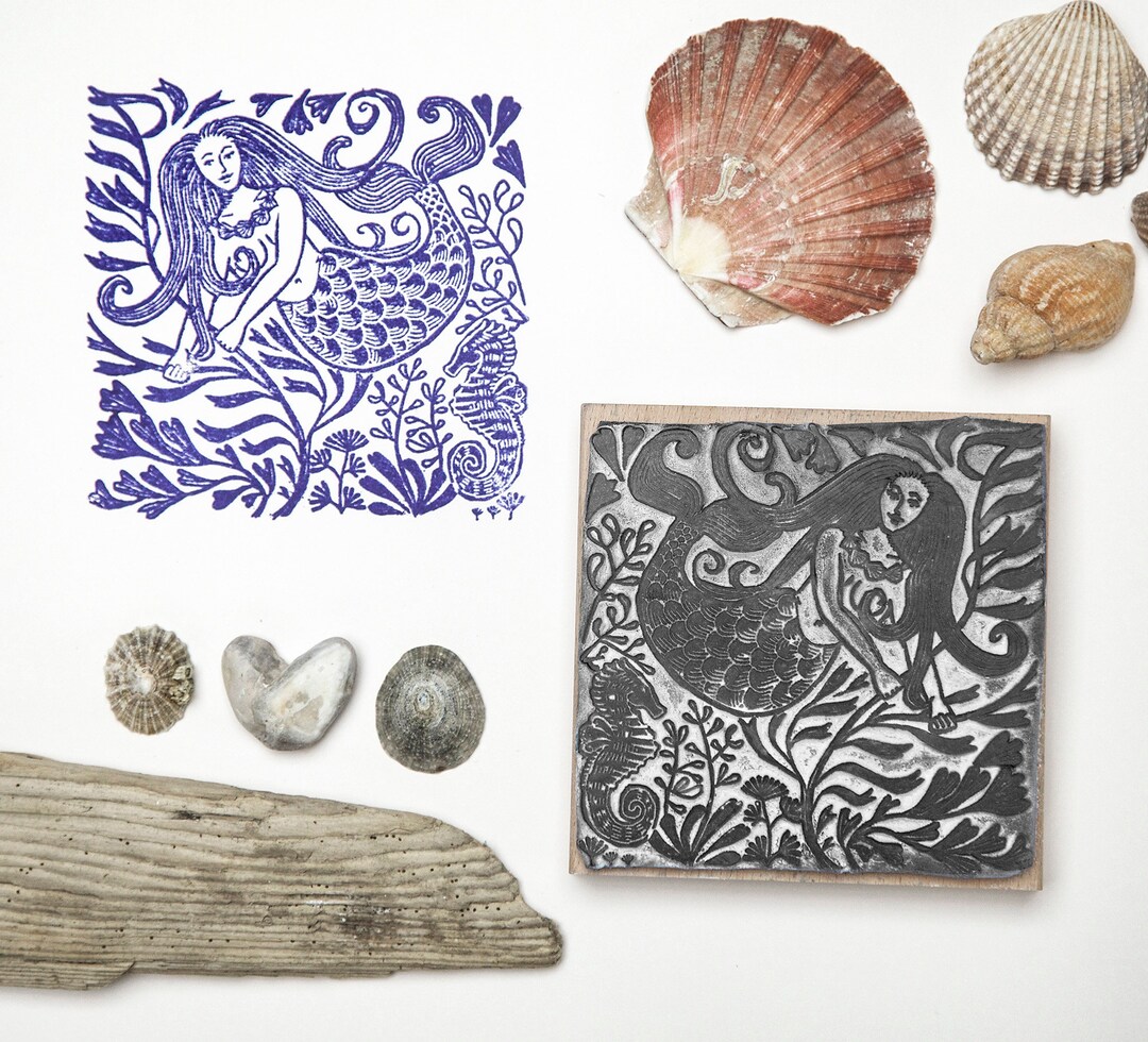 Mermaid Stamp, Rubber Stamp, Mermaid Stamping, Mermaid Crafts, Marine ...