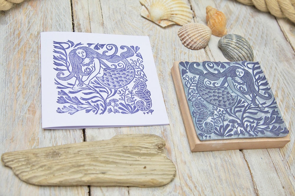 Mermaid Stamp, Rubber Stamp, Mermaid Stamping, Mermaid Crafts, Marine ...