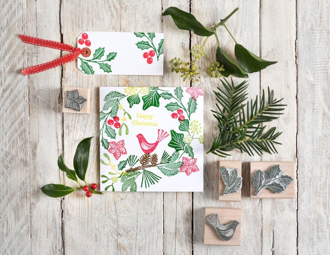 Christmas Garland Rubber Stamps, Holly Rubber Stamp, Mistletoe Rubber ...