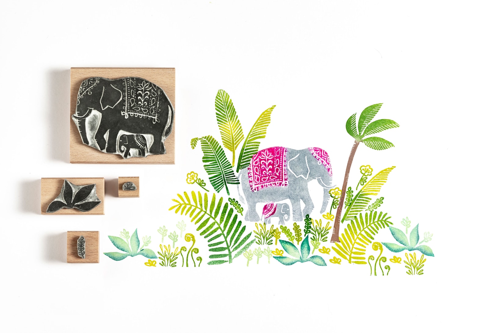 Elephant and Jungle Stamps - Rubber Stamp - Elephant Stamp - Jungle ...