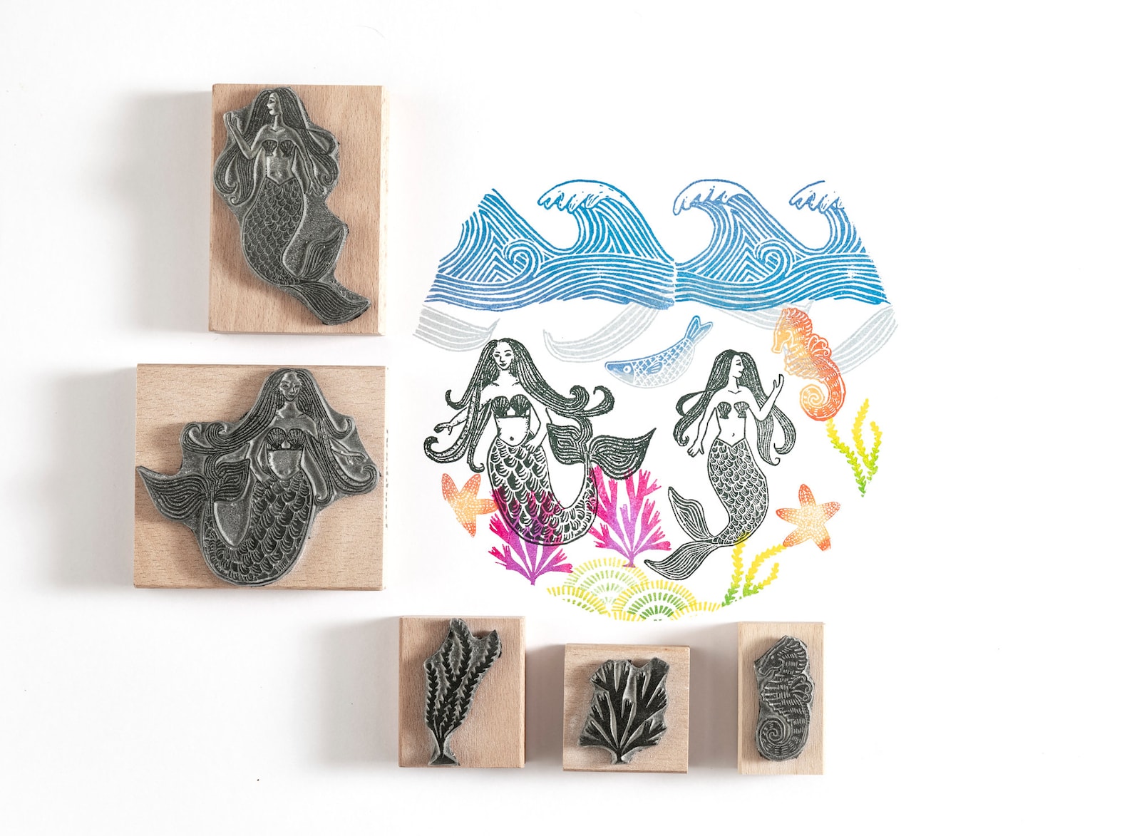Mermaid and Sea Rubber Stamps Mermaid stamp sea stamp wave | Etsy