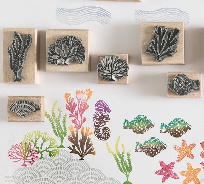 Mermaid and Sea Rubber Stamps, Mermaid Stamp, Sea Stamp, Wave Stamp ...