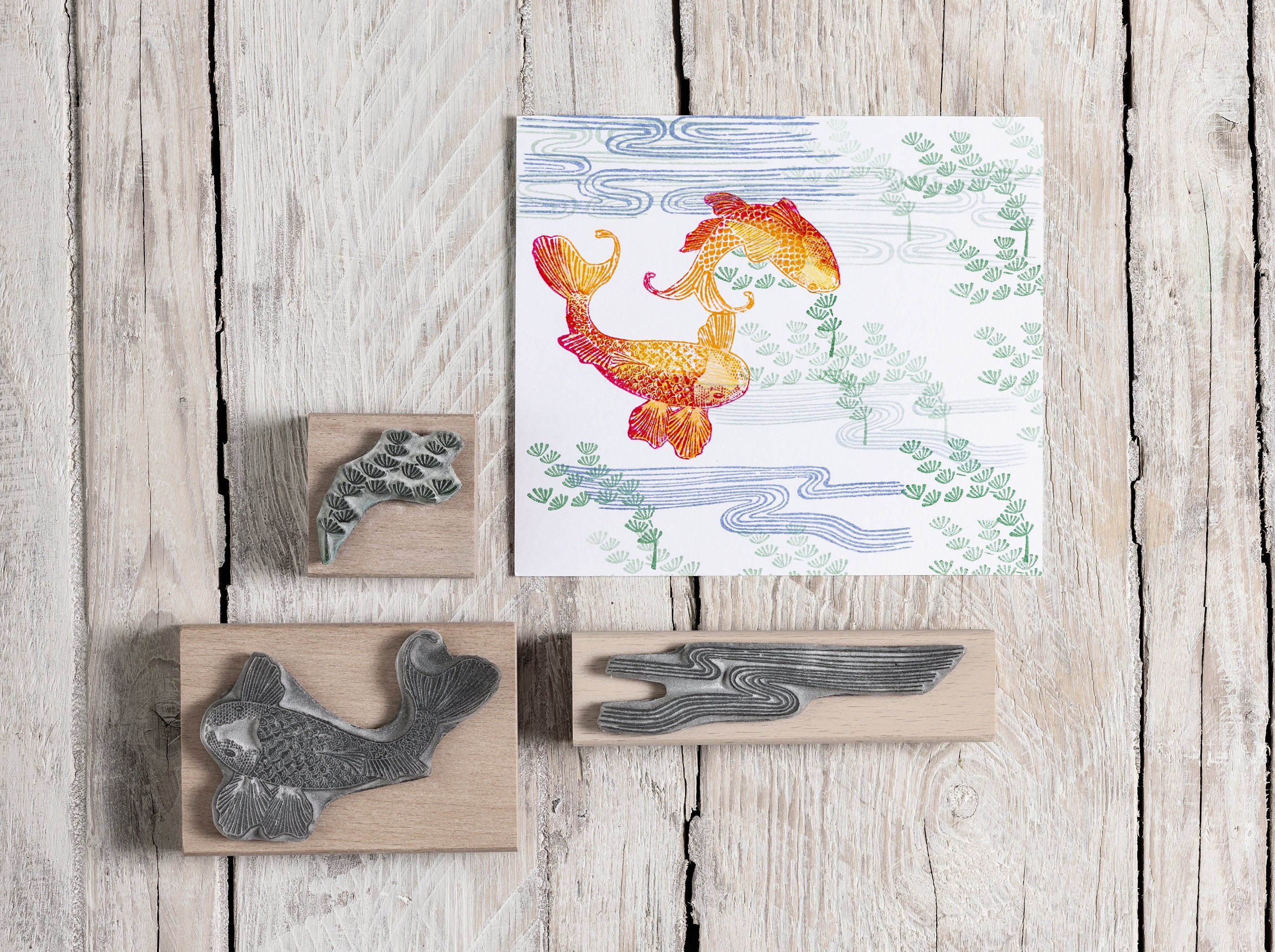 Koi Carp Rubber Stamps With Water Stamps Japanese Stamp - Etsy