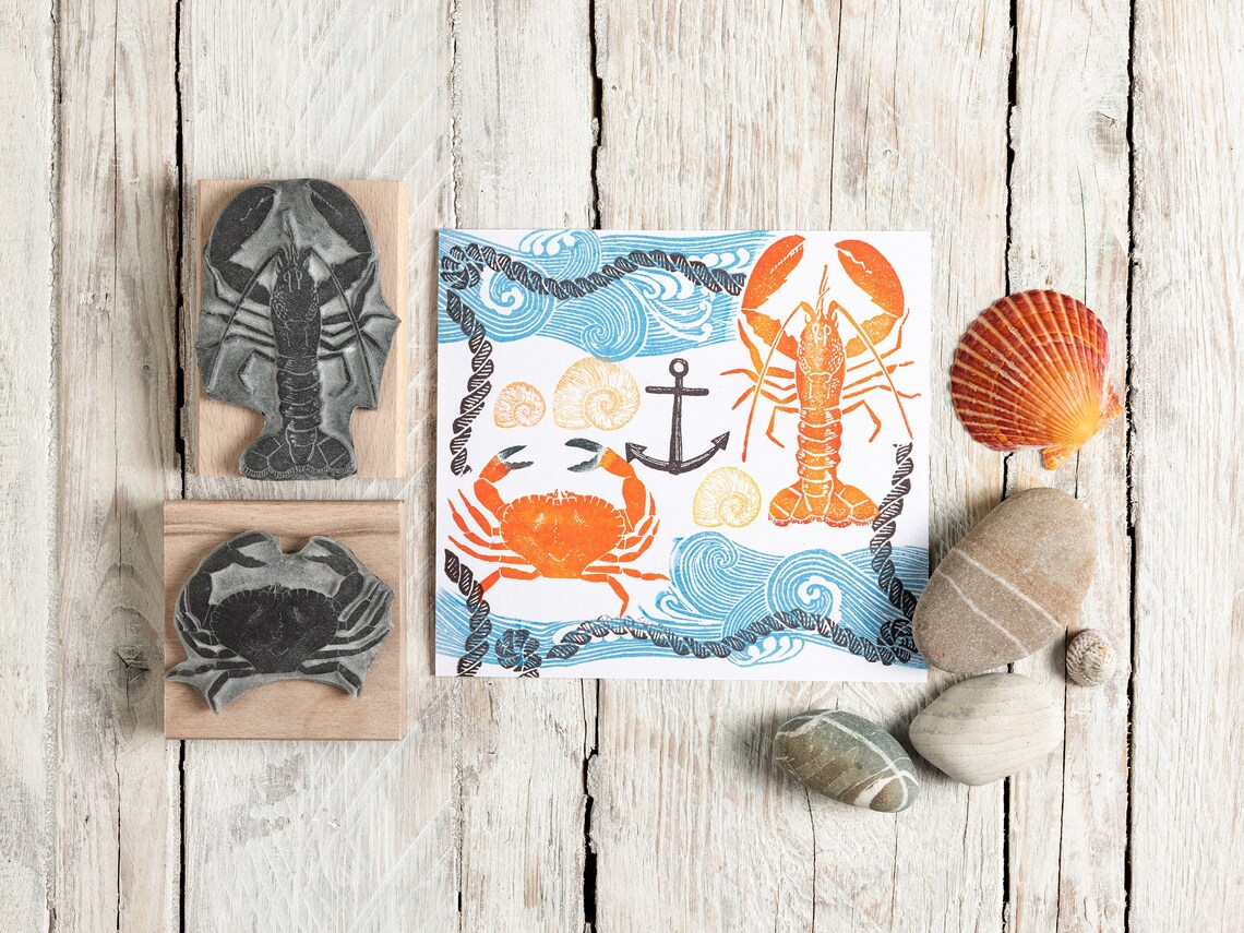 Lobster and Cornish Crab Rubber Stamps, Sea Stamps for Card Making ...