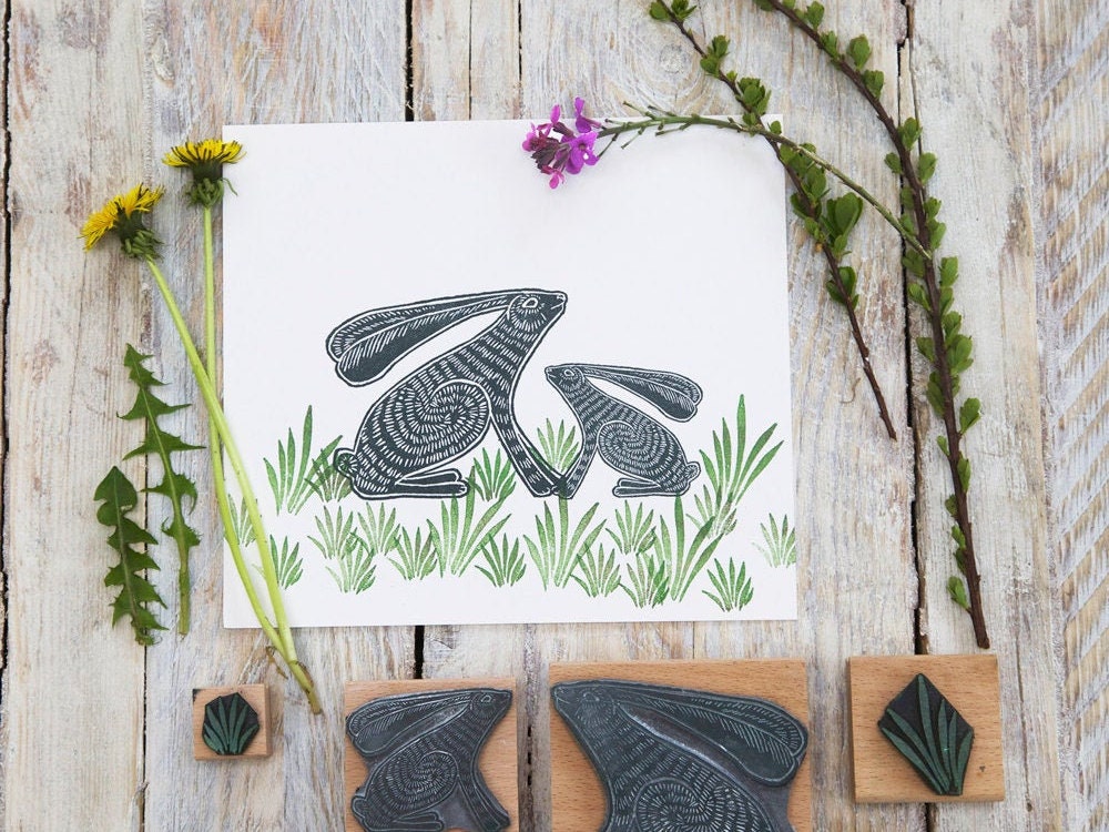 Sitting Hare Rubber Stamp Grass Stamp Craft Stamp | Etsy