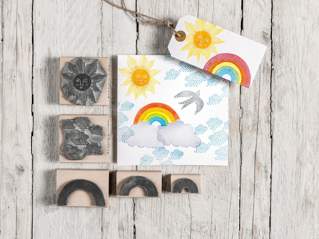 Rainbow Sun Cloud Rubber Stamps: Weather Card Making Stamps - Etsy