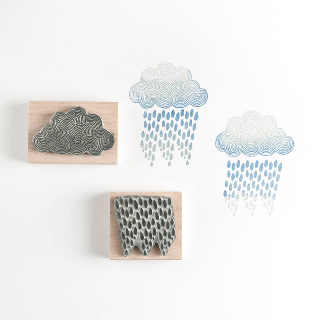 Rainclouds and Rain Rubber Stamps, Weather Stamp, Cloud Stamp, Card ...