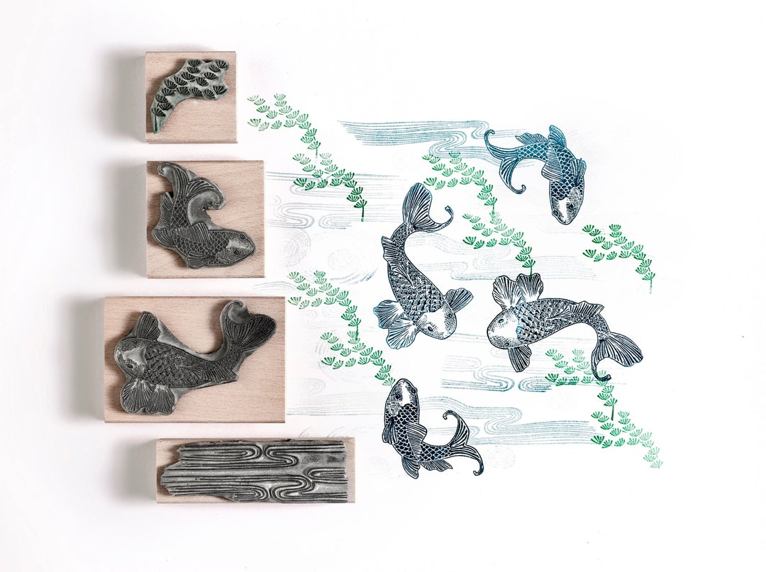 Koi Carp Rubber Stamps With Water Stamps, Japanese Stamp, Stamp for ...