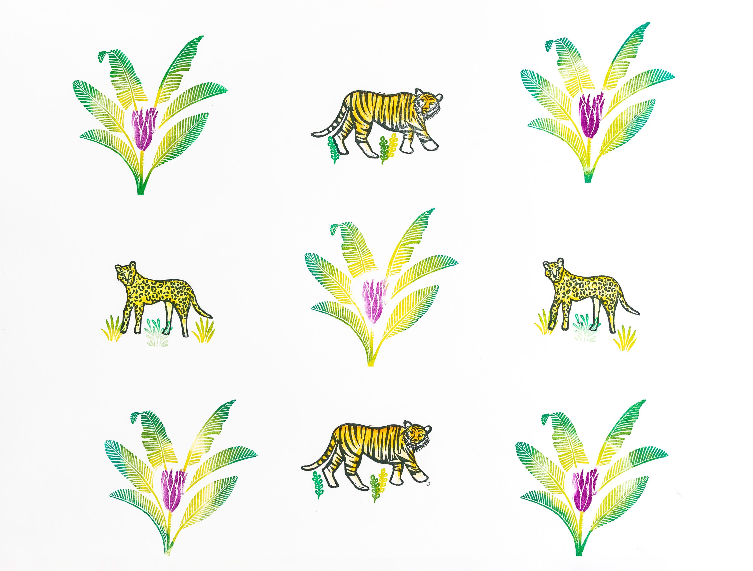 Tiger and Leopard Rubber Stamps With Jungle Leaves - Etsy UK