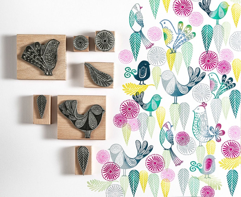 Happy Bird Rubber Stamps, Wood Stamp, Kids Craft, Diy Craft Kit, Card ...