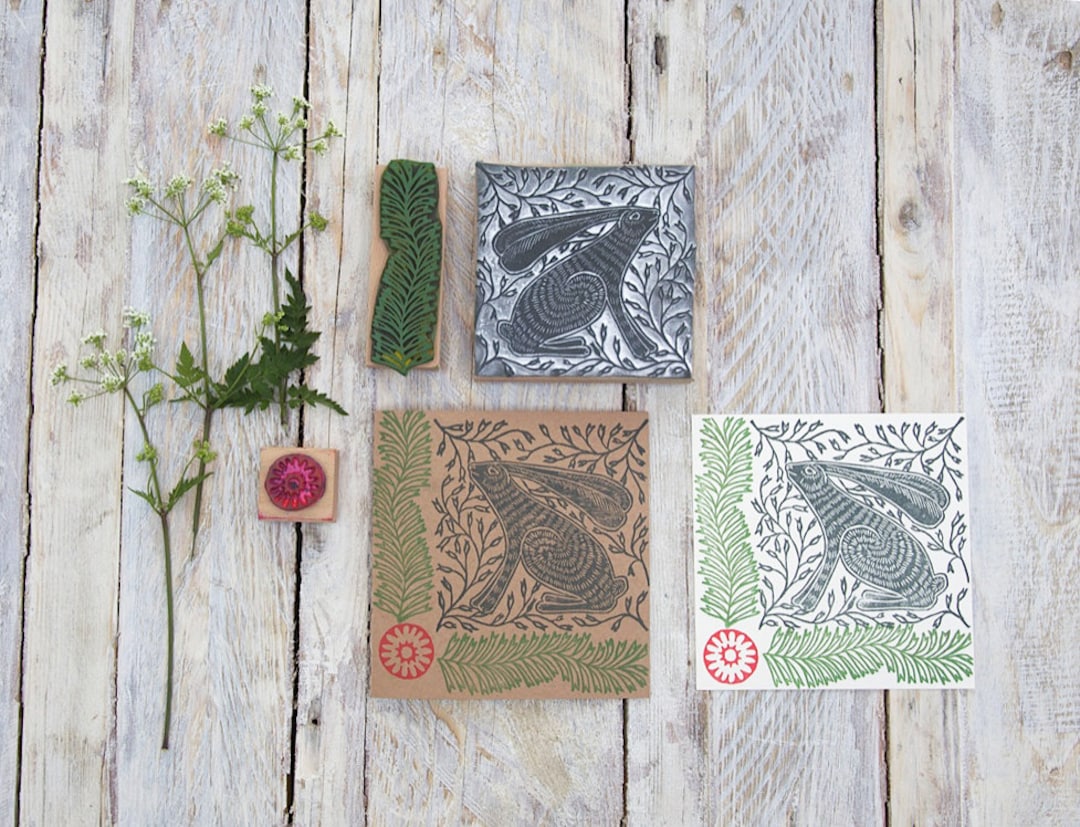 Sitting Hare Rubber Stamp, Tile Repeat Rubber Stamp, Fabric Printing ...