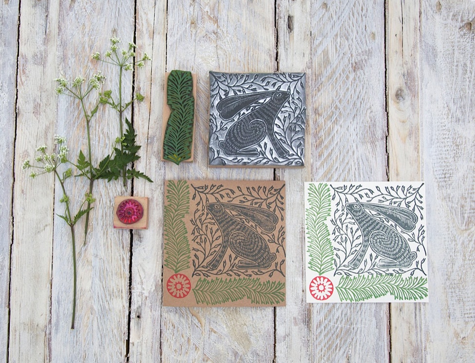 Sitting Hare Rubber Stamp, Tile Repeat Pattern, Card Making - Etsy