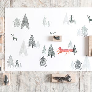 Fox and Fir Tree Rubber Stamp - Fox Rubber Stamp - Tree Rubber Stamp ...